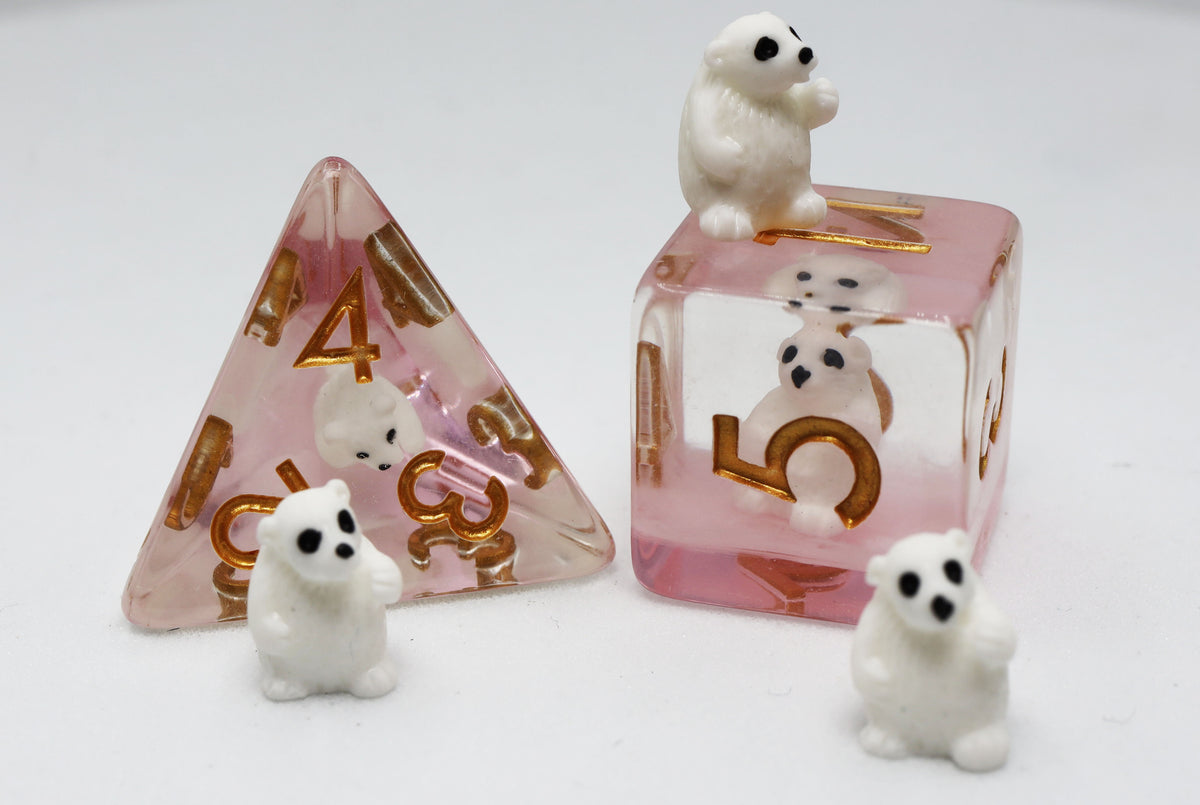 Pink Polar Bear RPG Dice Set – Foam Brain Games