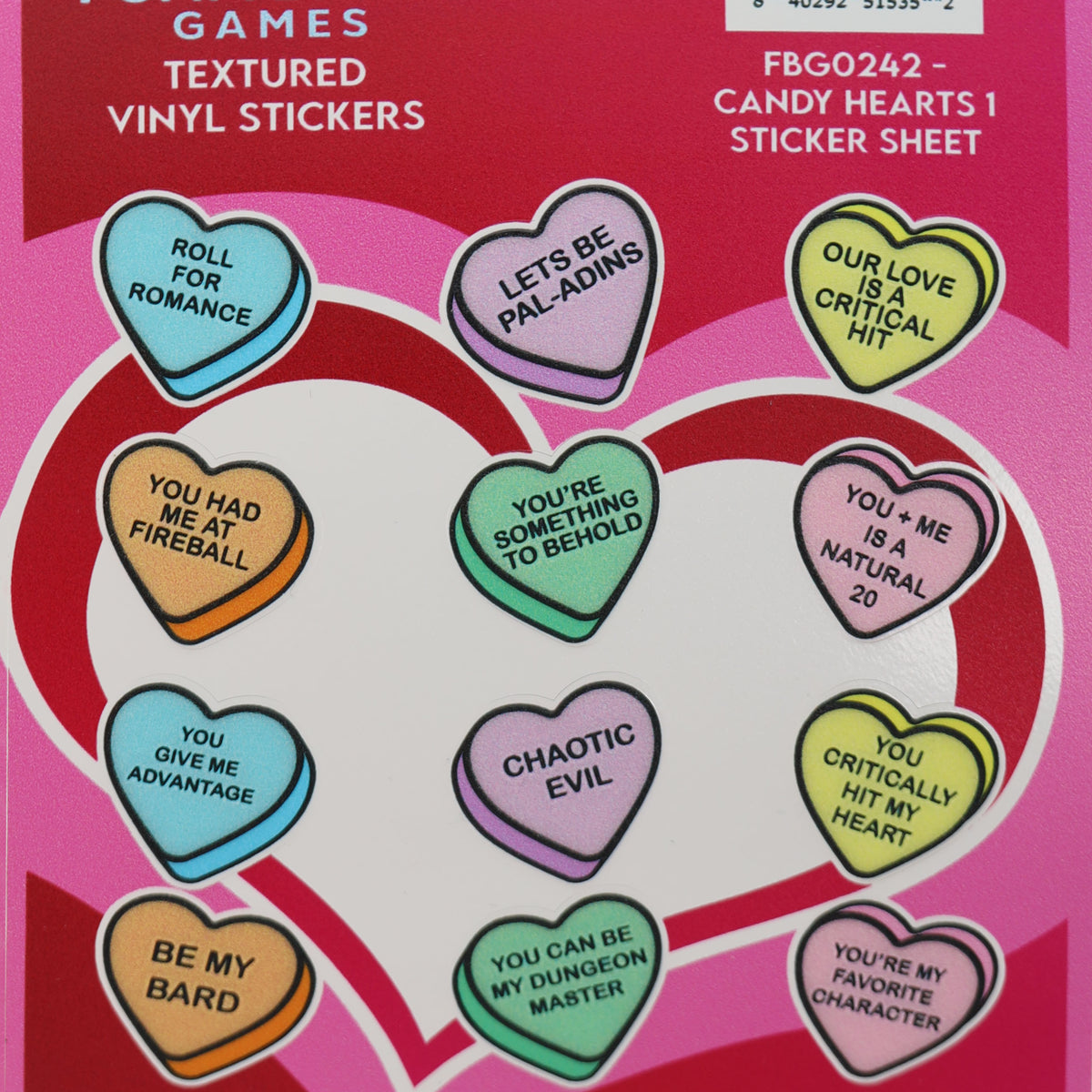 Candy Hearts 1 Sticker Sheet – Foam Brain Games