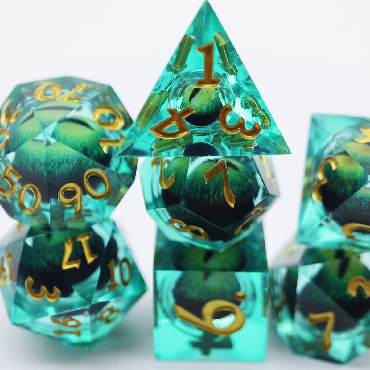 Sharp Edge Moving Eye RPG Dice Set - Green Cyclops – Foam Brain Games