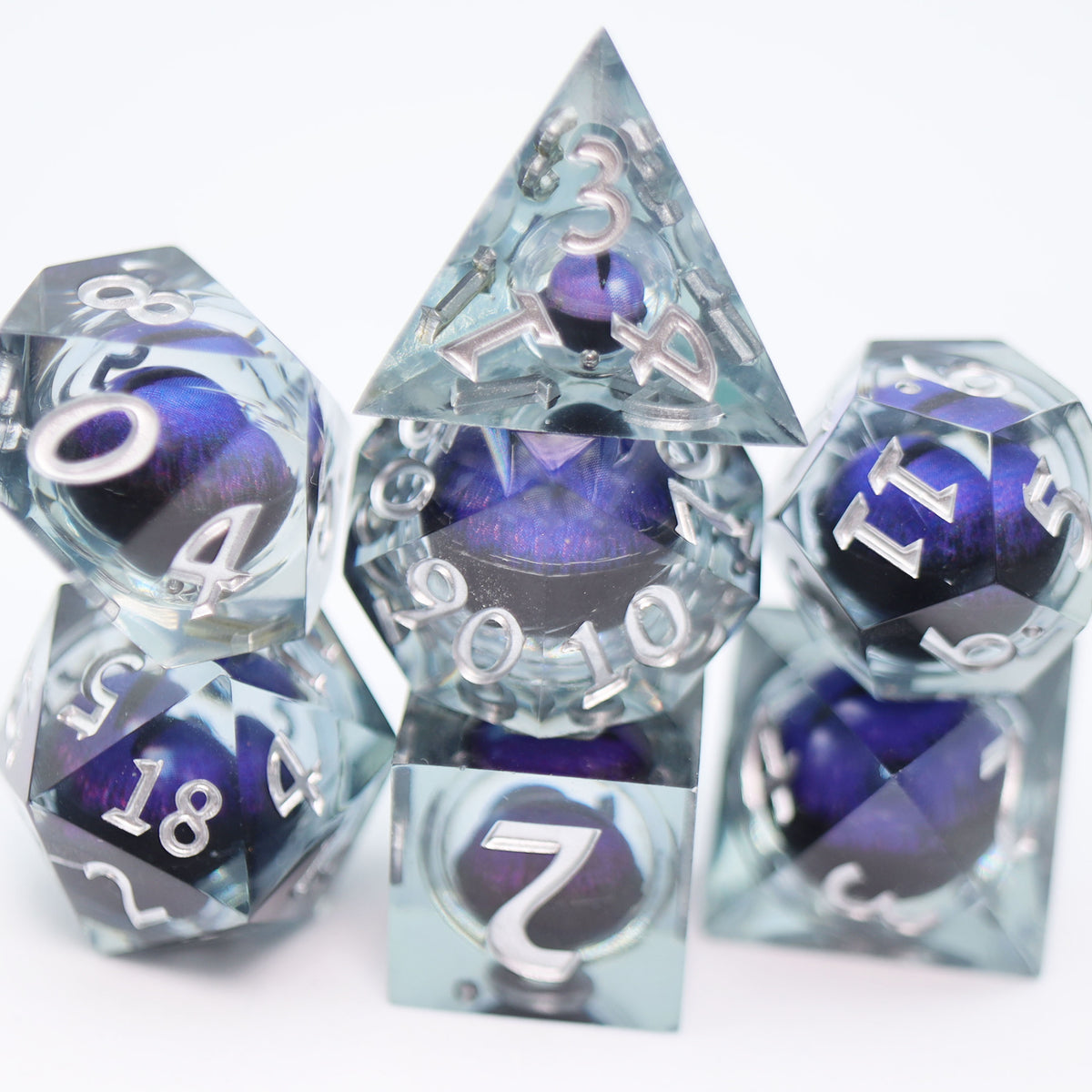 Sharp Edge Moving Eye RPG Dice Set - Purple Cyclops – Foam Brain Games