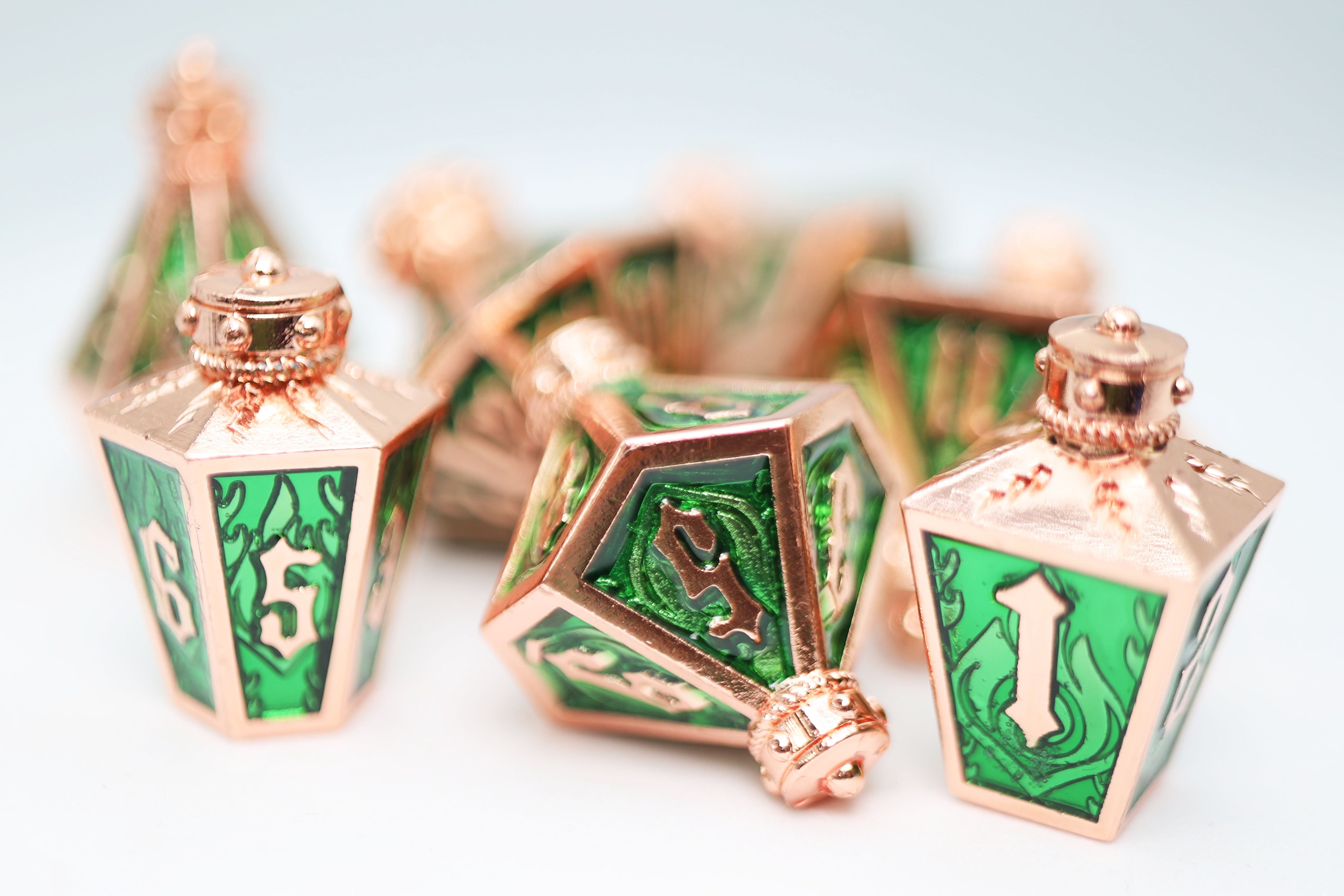 Moonlit Lantern: Coppered Acidfire - Metal RPG Dice Set – Foam Brain Games