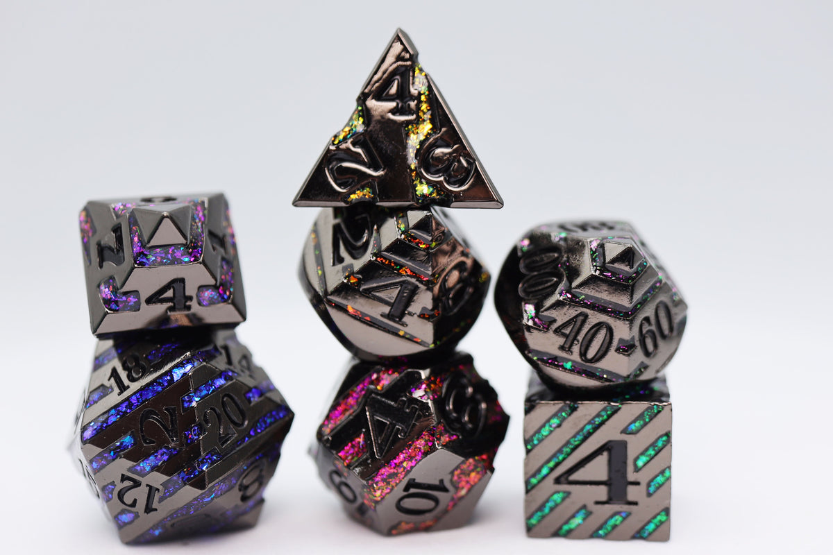 Into the Mines: Black with Rainbow Mica - Metal RPG Dice Set – Foam ...