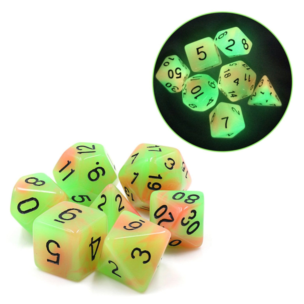 Glow in the Dark Mango RPG Dice Set – Foam Brain Games
