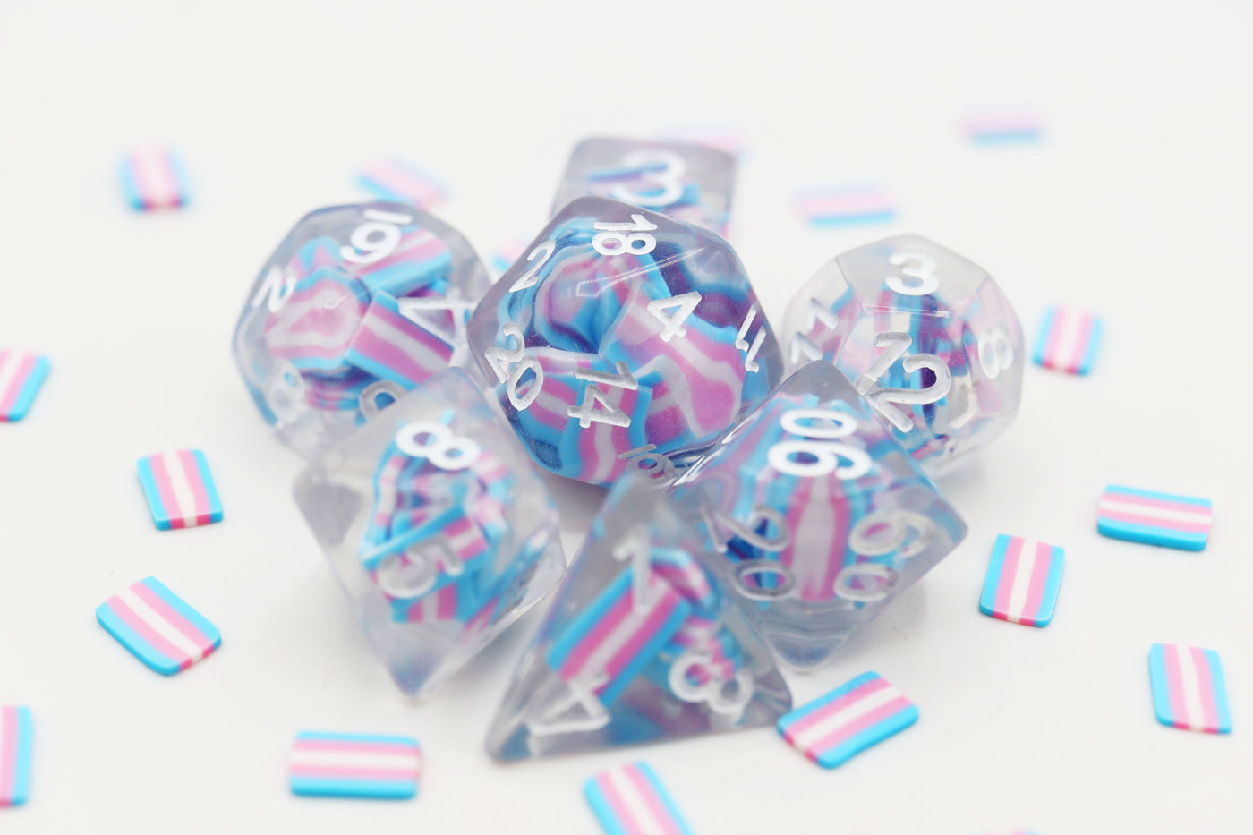 Transgender Flag RPG Dice Set – Foam Brain Games